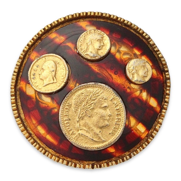 Coro | Jewelry | Vintage Coro Napoleon Coin Brooch Pin Faux Tortoise ...